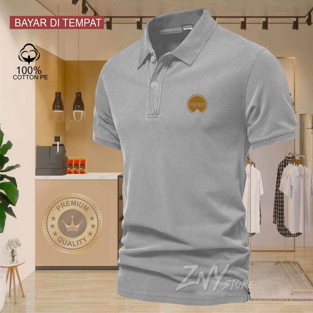 Jual COD T-shrit POLO kerah Eri6o Bulat Logo Gold Baju Kaos Kerah ...