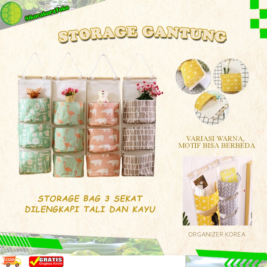 Jual (SKR) Storage Bag Gantung 3 SEKAT / Pouch Gantung / Wall Hanging ...