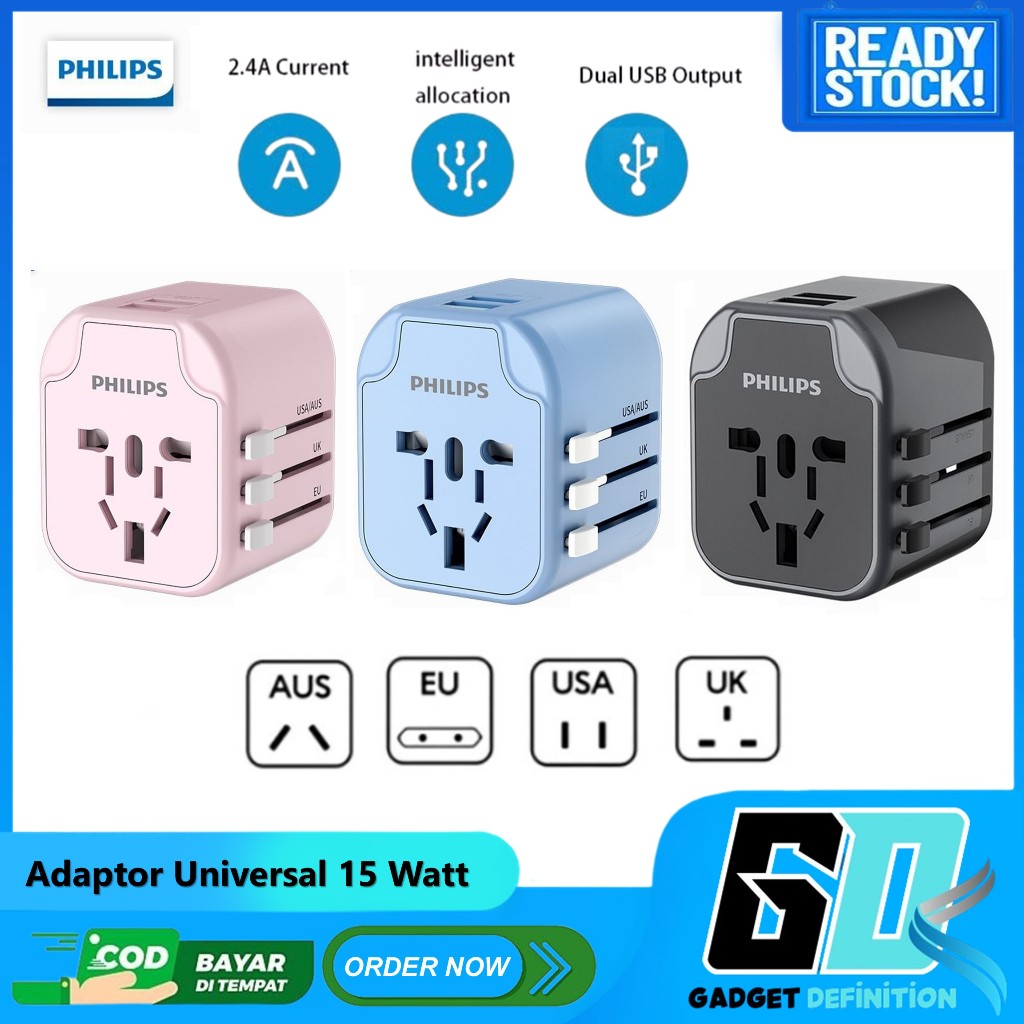Jual Philips SPS1001A Universal Travel Adapter Steker 15Watt All In One ...