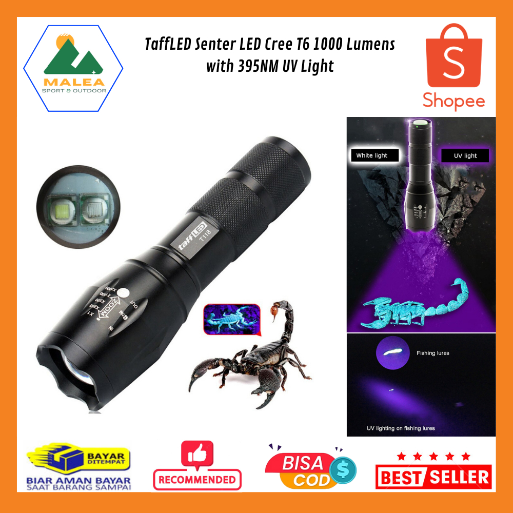 Jual Senter LED Cree T6 1000 Lumens with 395NM UV Light / Senter Ultraviolet untuk Berburu ...