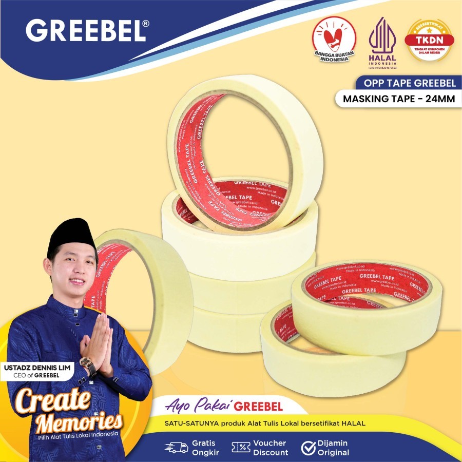 Jual GREEBEL MASKING TAPE Lakban kertas /Tape Warna Kuning/Tape kertas ...