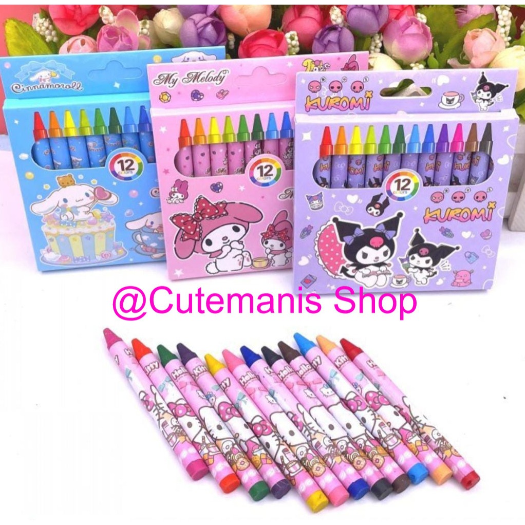 Jual CRAYON PASTEL SANRIO 12 WARNA ALAT TULIS ANAK SEKOLAH/CRAYON ...