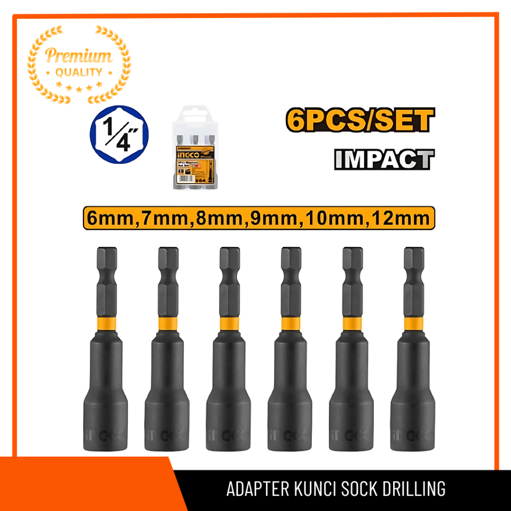 Jual INGCO AMN65061 Adapter Kunci Sock Drilling SET 6Pcs Magnetic Nut 6 ...