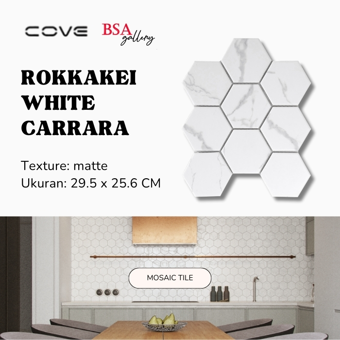 Jual MOSAIC TILE COVE BIG HEXAGON WHITE CARRARA / MOSAIK PUTIH CORAK ...