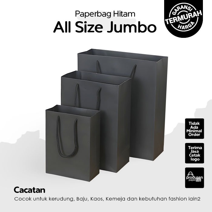 Jual (Talikur) Paper Bag Kado Jumbo ALL SIZE, Papper Bag Polos Warna Hitam Jumbo Packing Baju ...