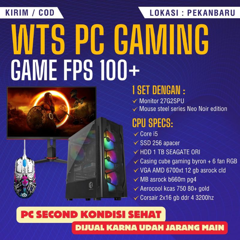 Jual JUAL PC GAMING + MONITOR 27INCH INTEL I5-12400F+AMD RX 6700XT ...
