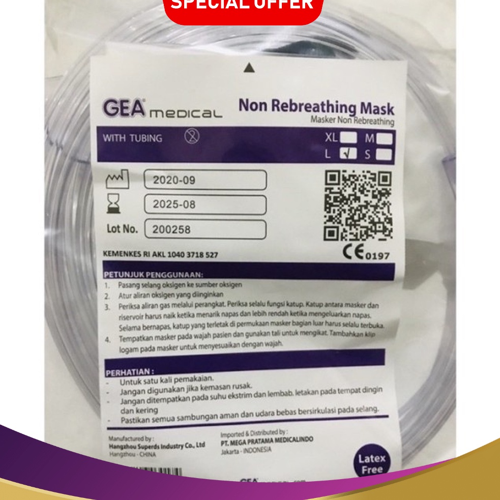 Jual HARI INI SAJA DISKON BIG Masker Oksigen Non Rebreathing GEA Non ...
