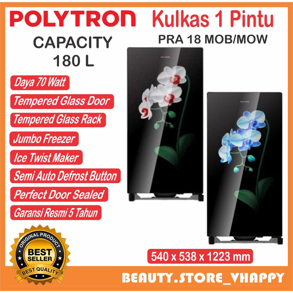 Jual kulkas polytron 1 pintu pra 18 mob / pra 18 mow pintu kaca garansi ...