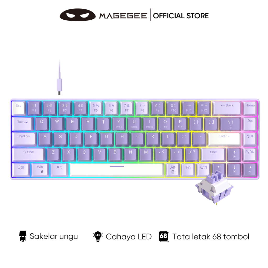 Jual MAGEGEE Keyboard Mechanical Gaming Wired 68 Keys RGB Lights White ...