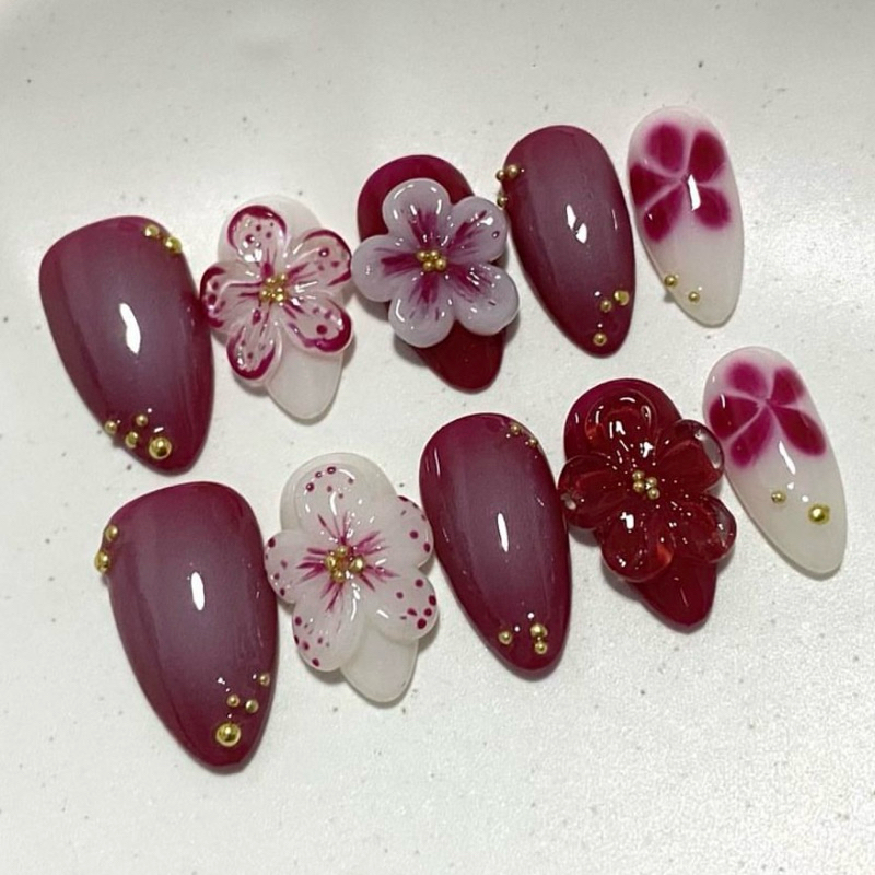 Jual Kuku Palsu Reta Flowers 3D Red | Press On Nails | Custom Fake ...