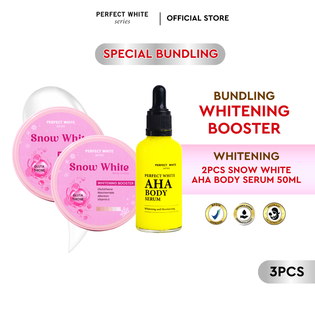 Jual PERFECT WHITE Bundling Get 3 Body Whitening [1pcs 50ml AHA Body Serum + 2pcs Snow White ...