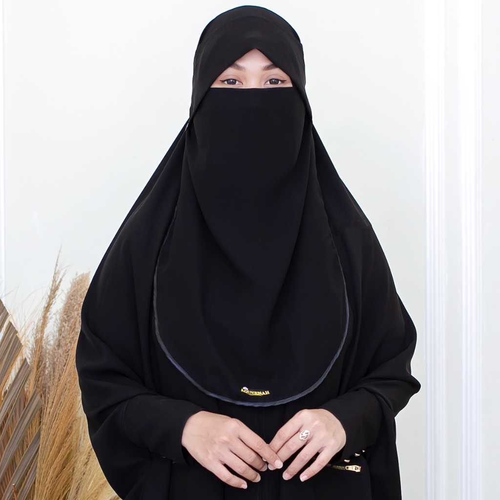 Jual Aqueenah - Cadar Poni Kancing Khaulah Bisban Sifon Jetblack ...