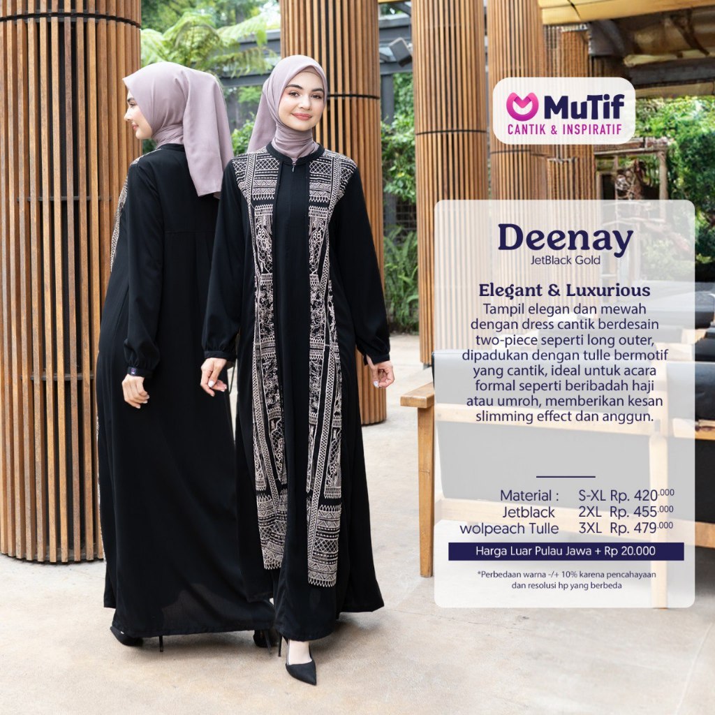 Jual ES - (COD) MUTIF DEENAY Jetblack Gold - Gamis Hitam Arabian Haji ...