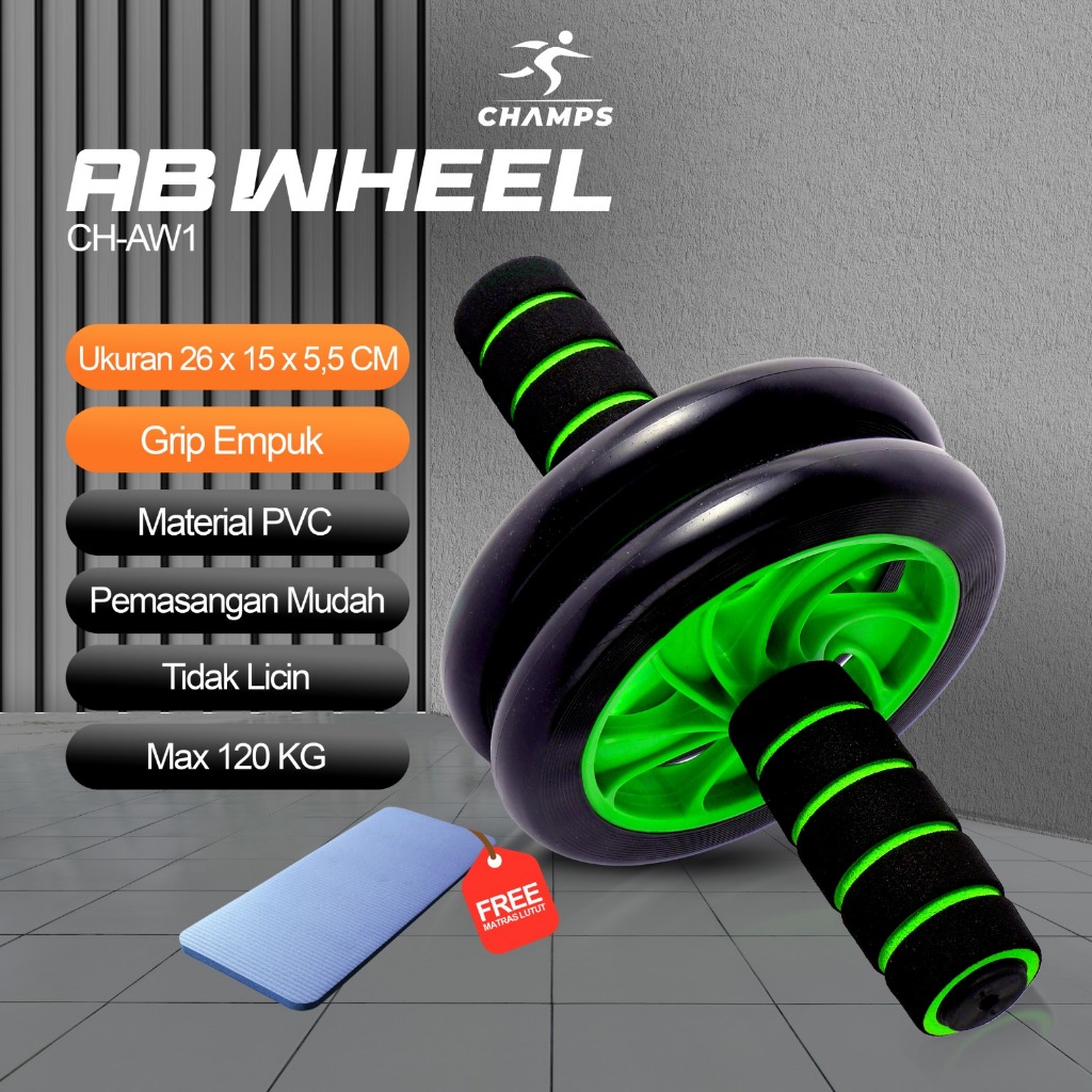 Jual [PAKET PENGECIL PERUT] CHAMPS AB Slide Wheel Alat Push Up Roller ...