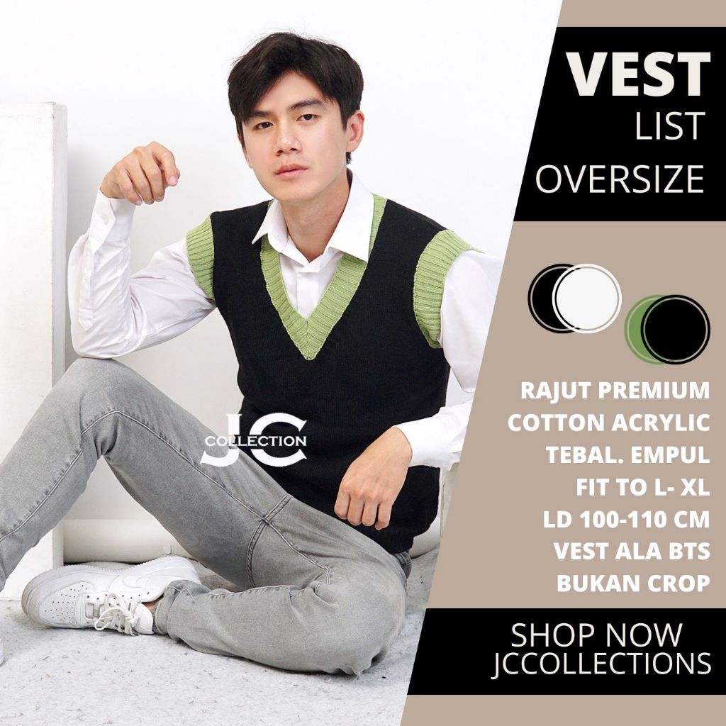 Jual Baju Vest Rajut Korea Pria Oversize Unisex Style Rompi Knit LD100 ...