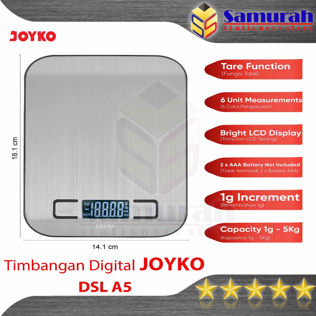 Jual Timbangan Dapur Joyko DSL A5 kapasitas 5 kg / DSL A3 - 10 Kg Digital Kitchen Scale DSL-A5 5 ...