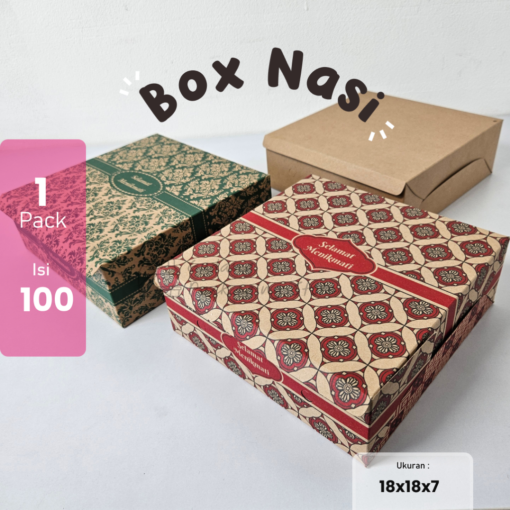 Jual 100 pcs /18x18 / Box Nasi Kraft / Kotak Nasi Kraft / Kotak Hajatan | Shopee Indonesia