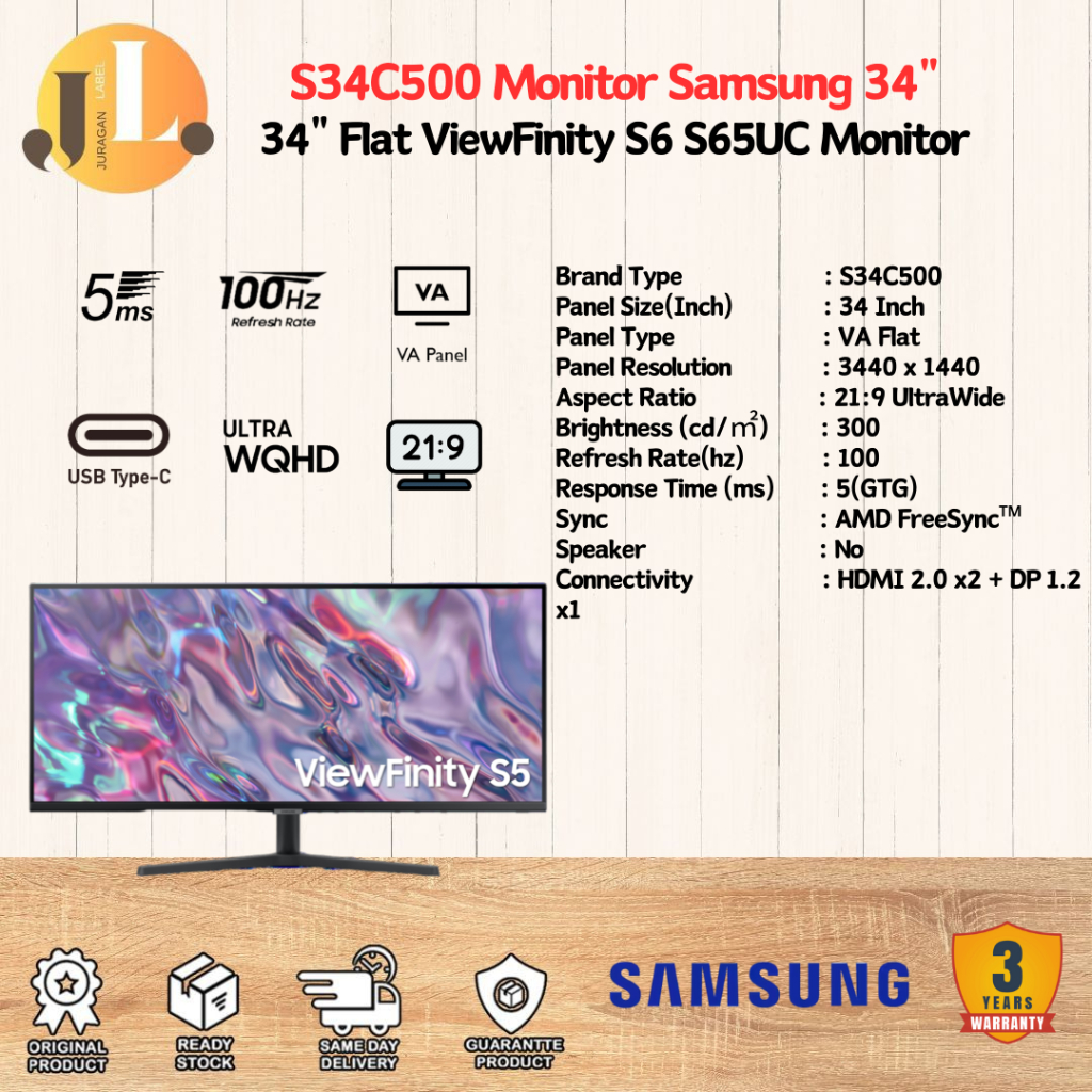 Jual Monitor SAMSUNG 34" Inch S34C500 ViewFinity S5 Ultra Wide UWQHD ...