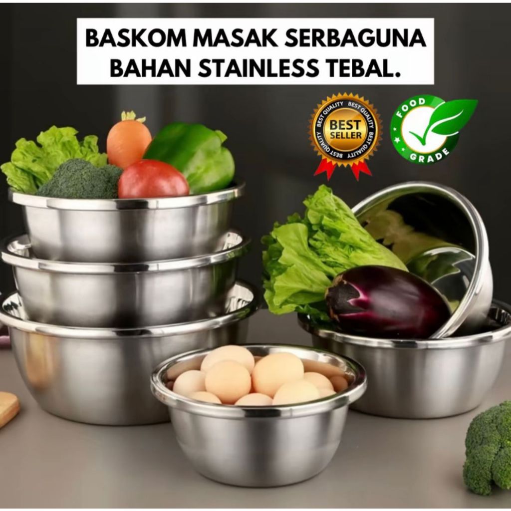 Jual Top100 - Baskom Masak Serbaguna Bahan Stainless Steel Tebal 1 SET ...