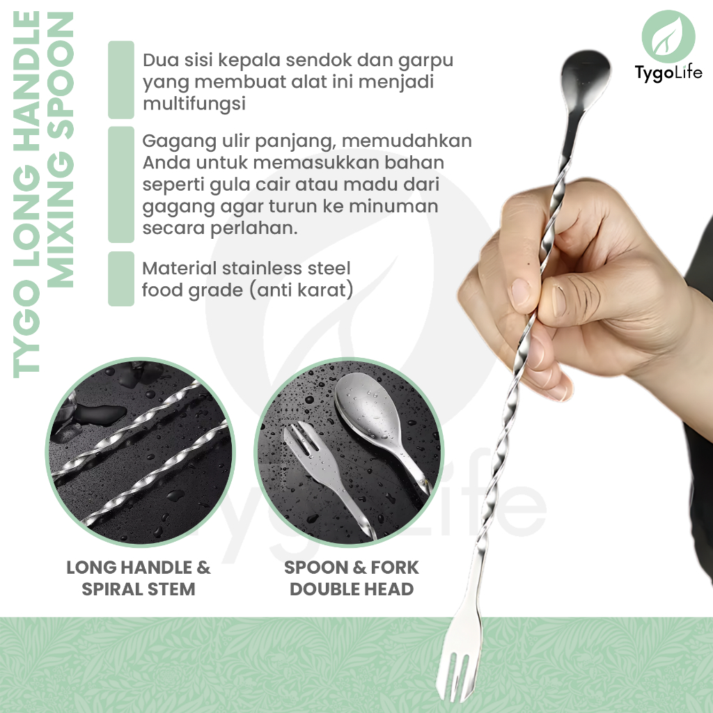 Jual TYGO LONG HANDLE MIXING COCKTAIL SPOON FORK 24CM 26CM 32CM STAINLESS STEEL SENDOK GARPU ...