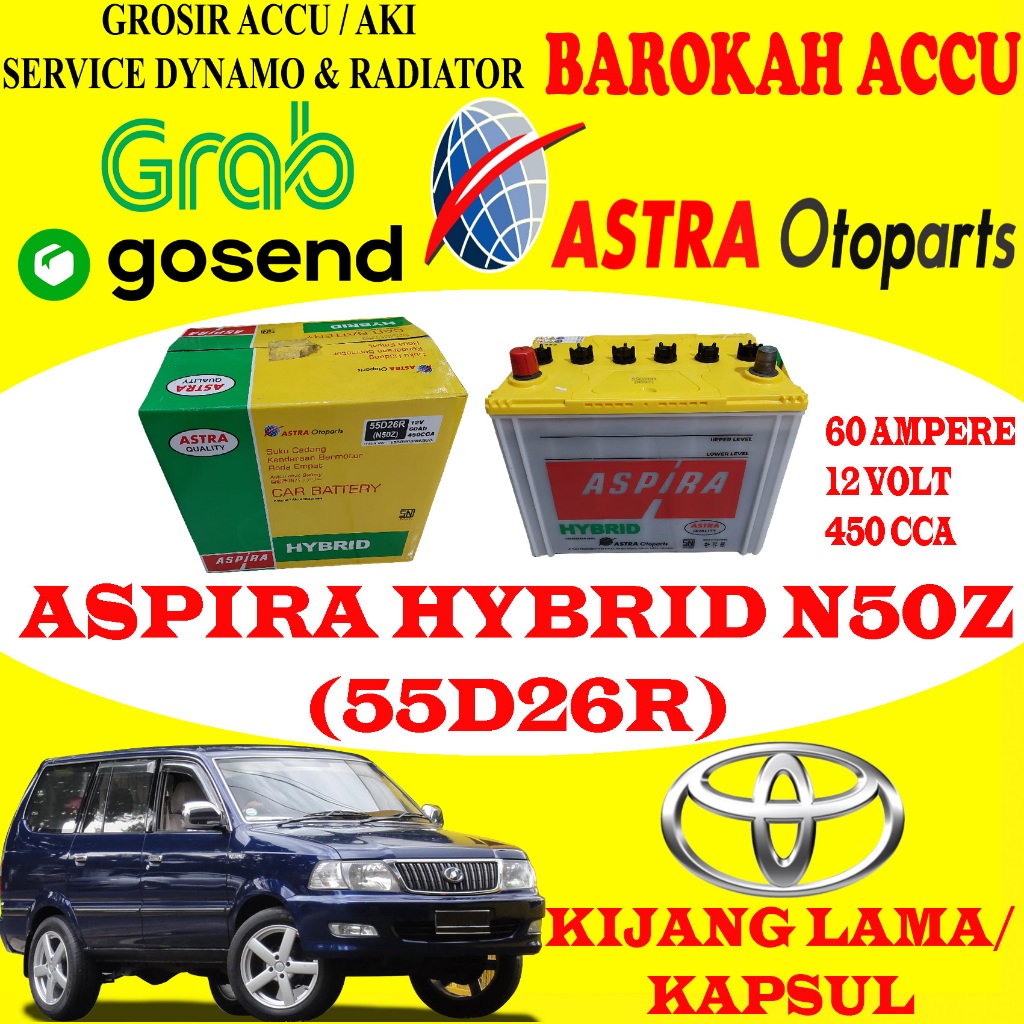 Jual AKI TOYOTA KIJANG KAPSUL ASPIRA HYBRID N50Z / 55D26R , 60 AH ASTRA OTOPARTS | Shopee Indonesia