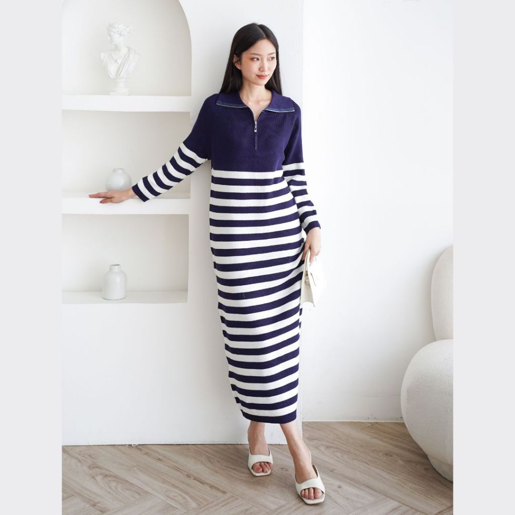 Jual Flair Lush - ELVANI | Dress Knit Panjang / Dress Rajut Wanita / Dress Salur / Dress Busui ...