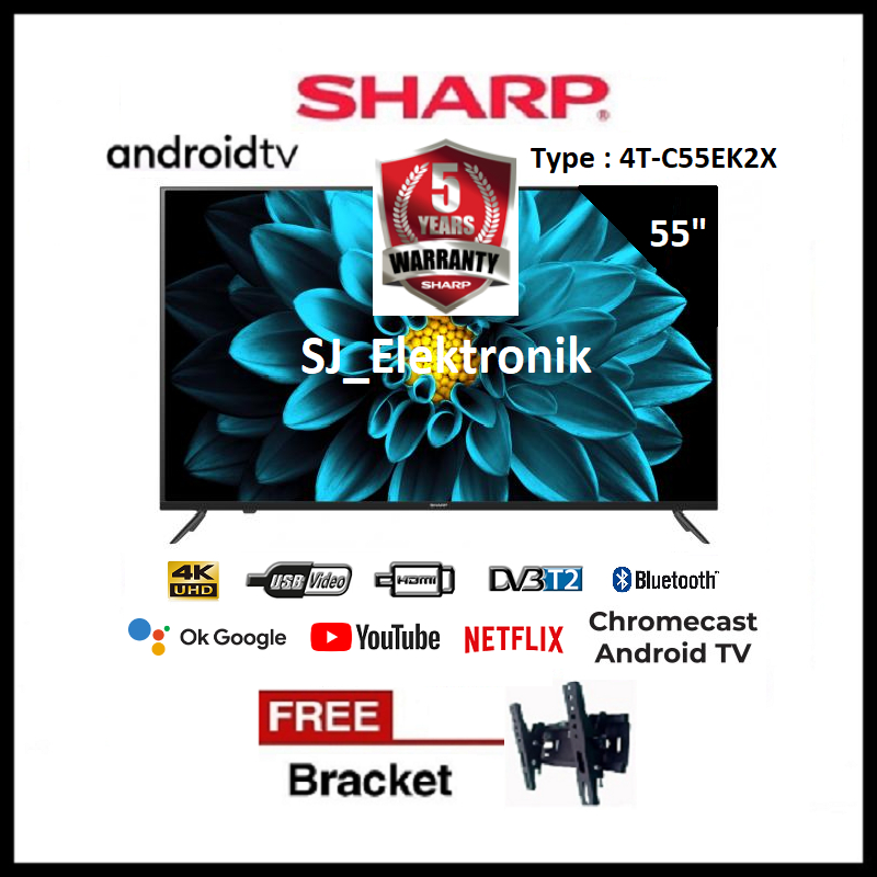 Jual Braket + LED TV Sharp 55 Inch 4T-C55EK2X / 55EK2X AndroidTV 11 UHD 4K | Shopee Indonesia
