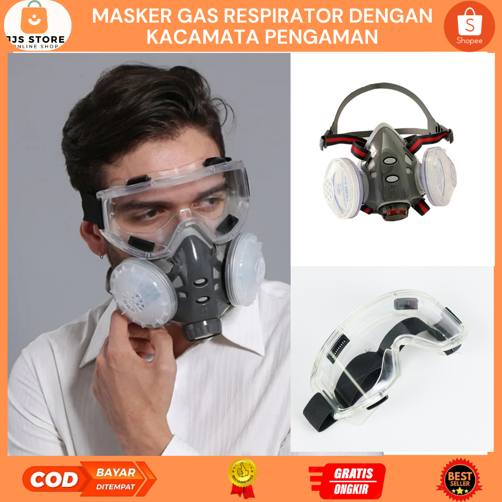 Jual Masker Gas Respirator Half Face with Safety Glasses / Respirator ...