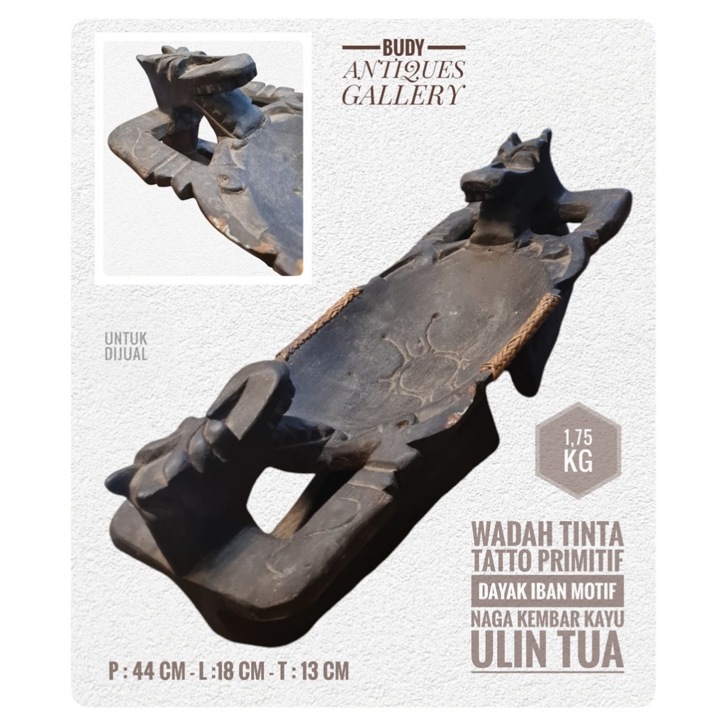 Jual Wadah Primitif Tinta Tatto Dayak Iban Kayu Ulin Motif Naga Kembar ...