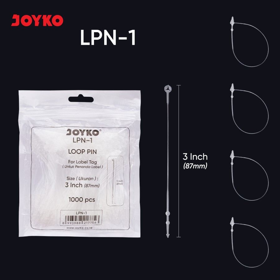 Jual 1 PAK / 1000 pcs Loop Pin Joyko LPN-1 ( 3 Inch / 87mm ) Penanda Label Tag Tali Hang ...