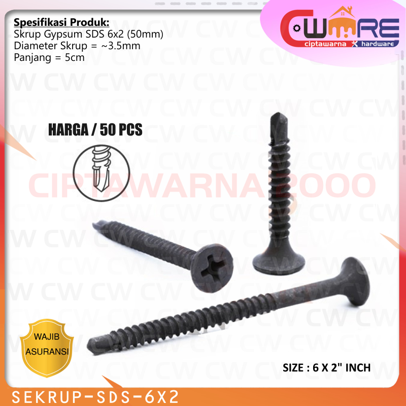 Jual Sekrup Skrup Bor SDS Gypsum Plafon papan Drywall Screw 6 x 2 ...