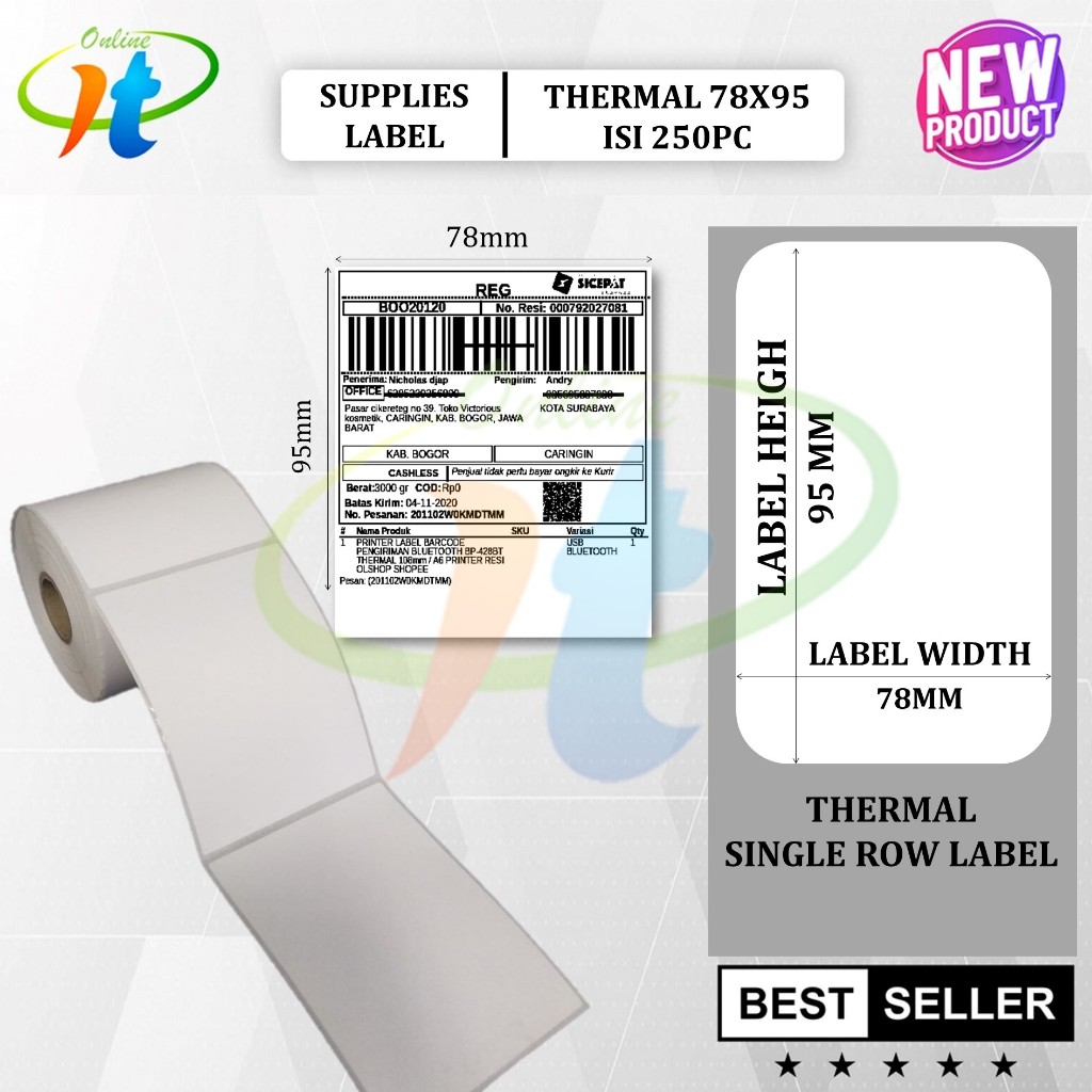 Jual Kertas Stiker Resi 78x95 isi 250 Label Thermal Resi Shopee 78x100 ...
