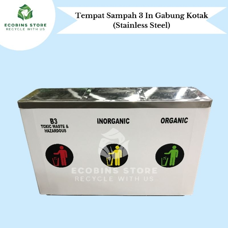 Jual Tempat Sampah 3 in 1 Gabung Kotak, Tempat Sampah Stainless Organik , Anorganik dan B3 ...