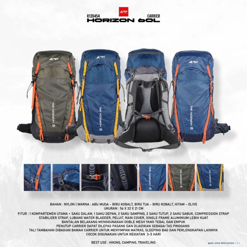 Jual Tas Carrier Horizon 60L Arei Outdoorgear | Tas Keril 60 Liter Arei ...
