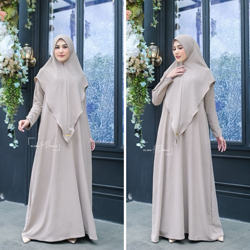 Jual HIJRA STORIES - Medina Abaya Set Khimar Wanita Gamis Umroh Haji Syar'i Crinkle | Shopee ...