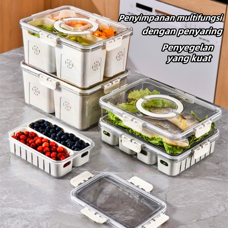 Jual Kotak Penyimpanan Kulkas Dengan Saringan dan Tutup Transparan ...