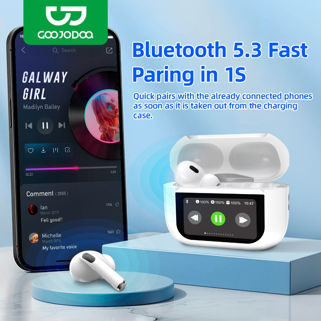 Jual GOOJODOQ TWS Bluetooth Earphone HIFI Sound Quality Smart LED Touchscreen Control Active ...