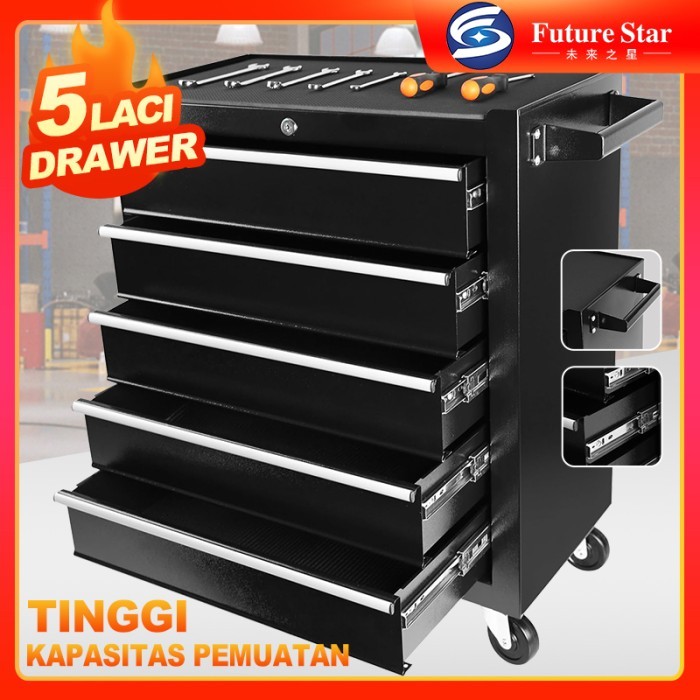 Jual Trolly Bengkel Rak 5/7Laci Susun 5 Drawer Cabinet Tool Trolley Toolkit Box Storage Rolling ...