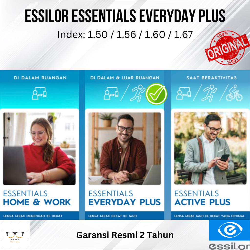Jual Lensa Kacamata Progresif Bluechromic Essilor Essentials Everyday 1 ...