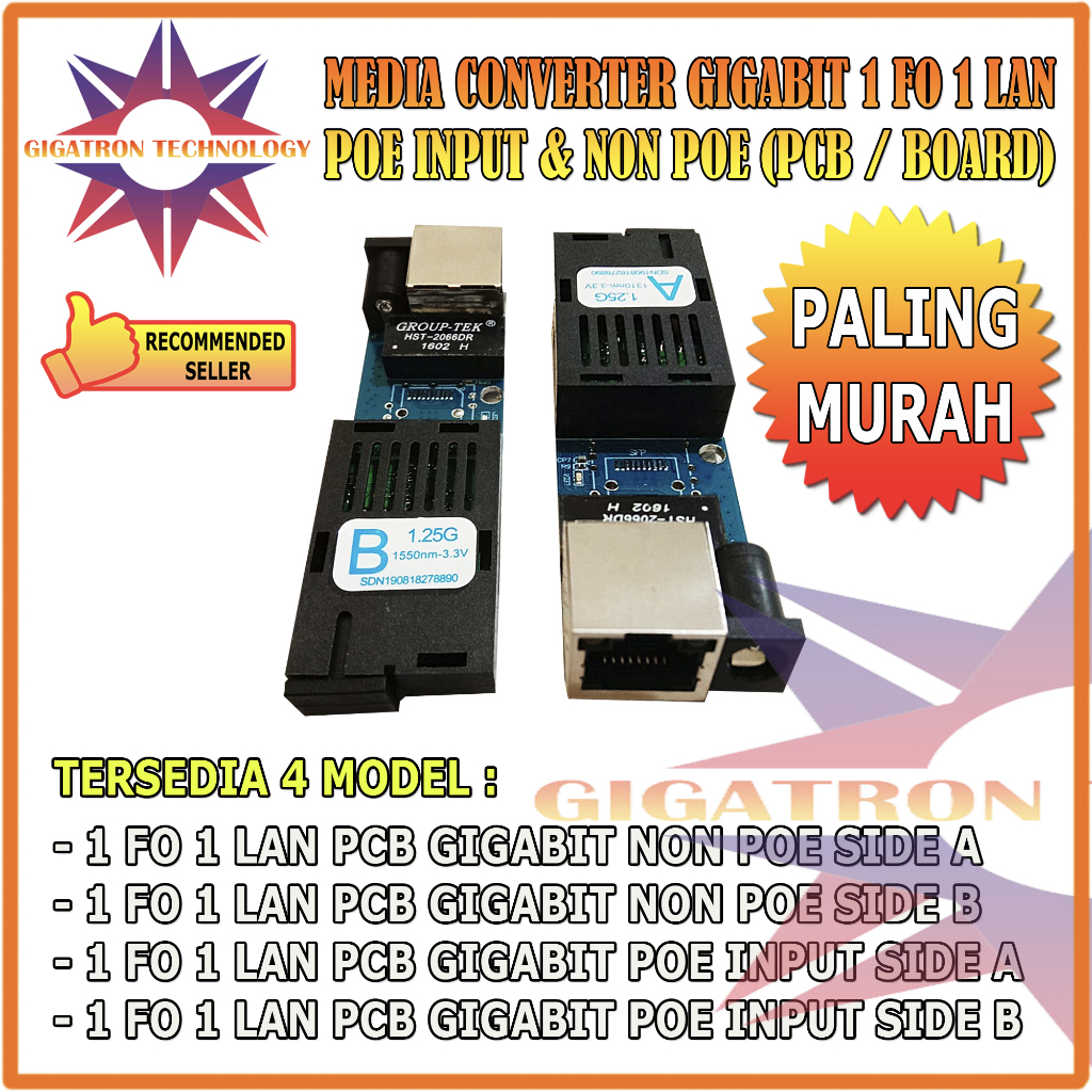 Jual Media Converter 1 FO 1 LAN Gigabit 1000 Mbps PCB POE & NON POE ...