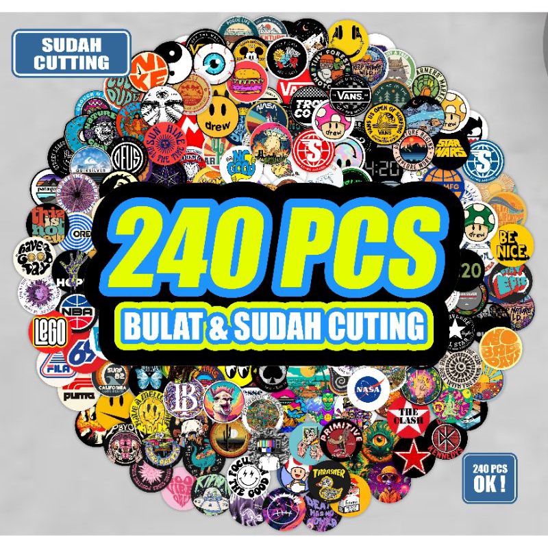 Jual Stiker brand bulat cutting isi 240pcs bahan vynil anti air ...