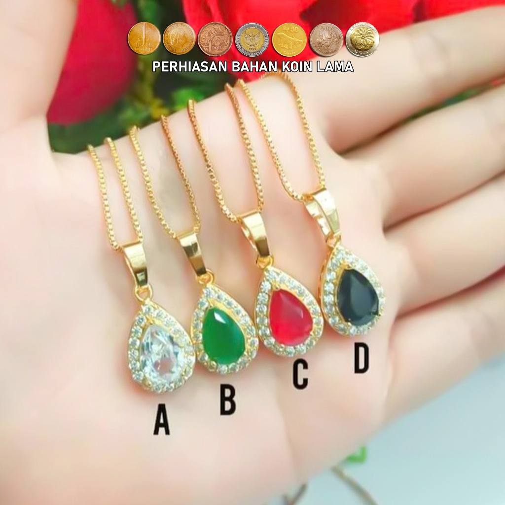 Jual Kalung itali liontin oval kristal aneka warna Perhiasan Emas 18k ...