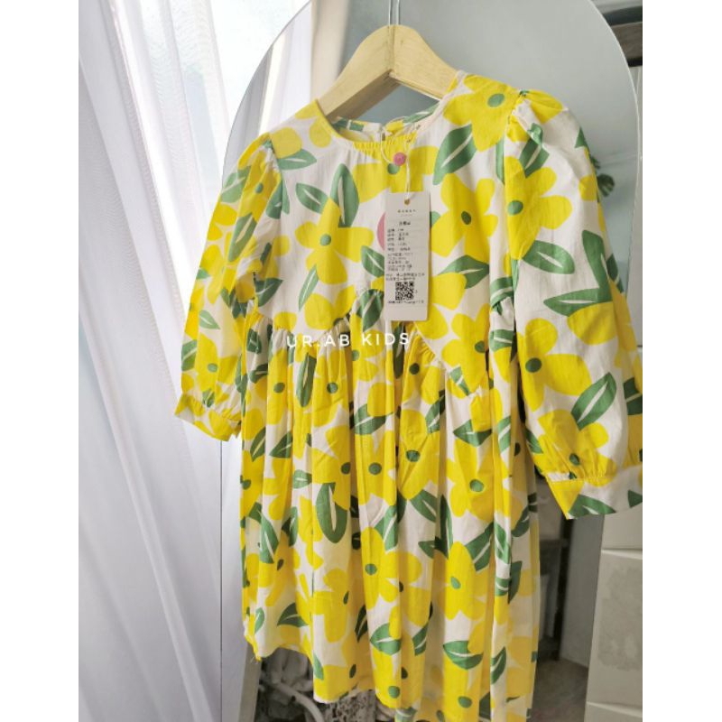Jual Dress anak perempuan korean style import bunga kuning | Shopee ...
