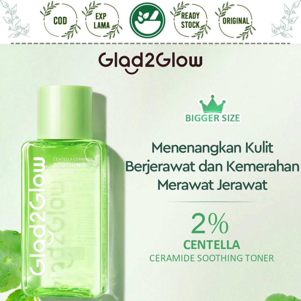 Jual GLAD2GLOW 2% CENTELLA CERAMIDE SOOTHING TONER WAJAH ACNE 80ML ...