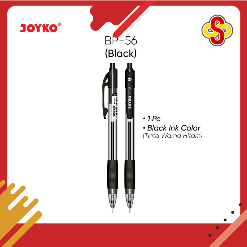 Jual Pulpen / Ballpoint / Pena Joyko BP-56 0.7 mm Hitam Isi 12 Pcs ...