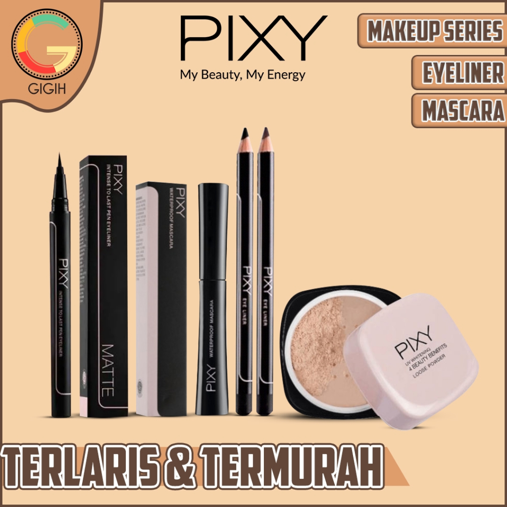 Jual PIXY MAKEUP ALL SERIES (EYELINER BLACK & BROWN / MASCARA WATERPROOF / UV WHITENING LOOSE ...