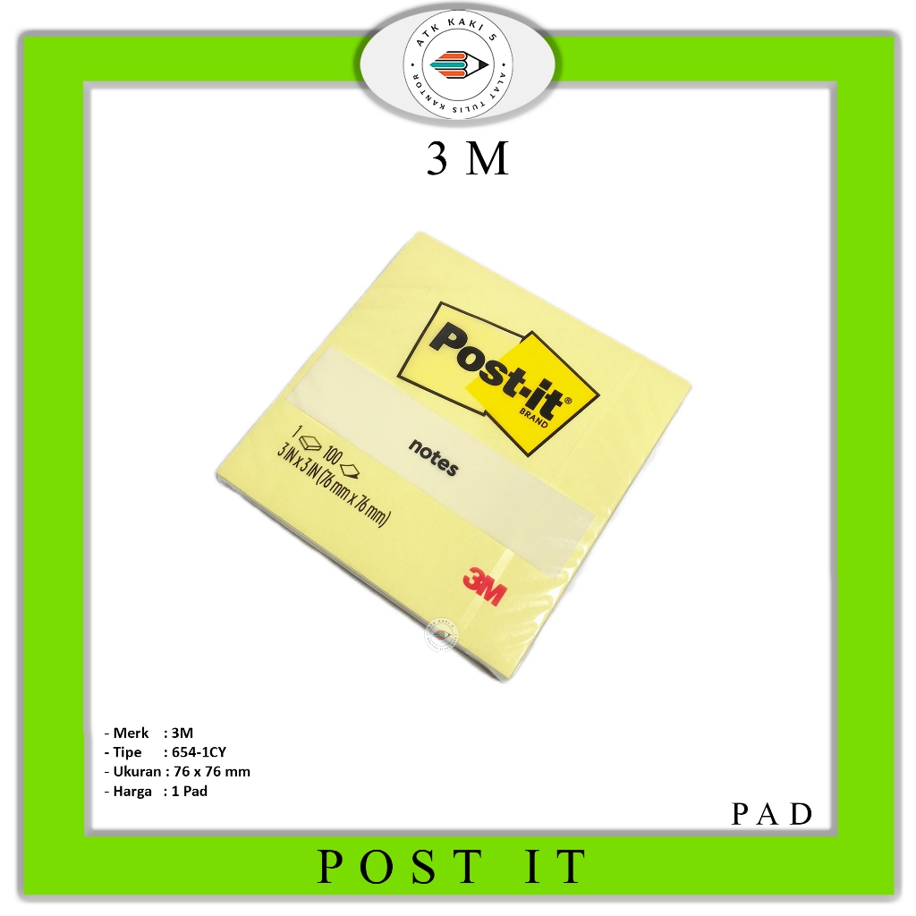 Jual 3M - Post It Sticky Notes 654-1CY 76mm x 76mm Yellow - Pad ...