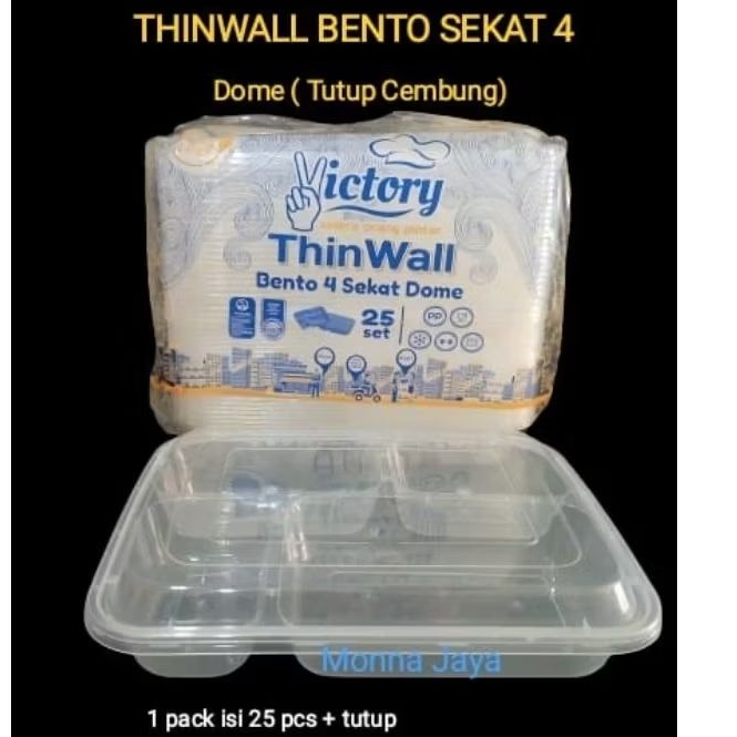 Jual Thinwall Bento Sekat 4 Dome ( Tutup Cembung)- Thinwall Bento Merk ...