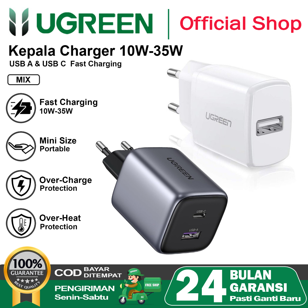 Jual UGREEN Kepala Charger iPhone Samsung Mi Fast Charging 10w 20w 36w ...