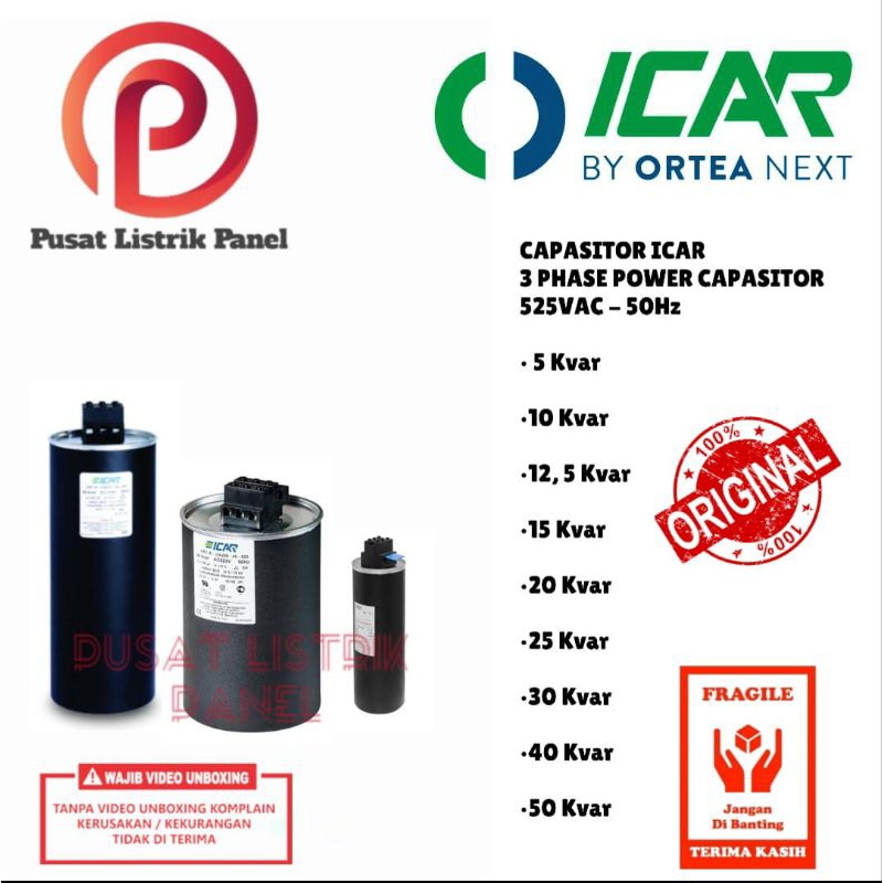 Jual capasitor Panel 525Vac 3Phase ICAR ORIGINAL 5 KVAR/10 KVAR/12,5 ...
